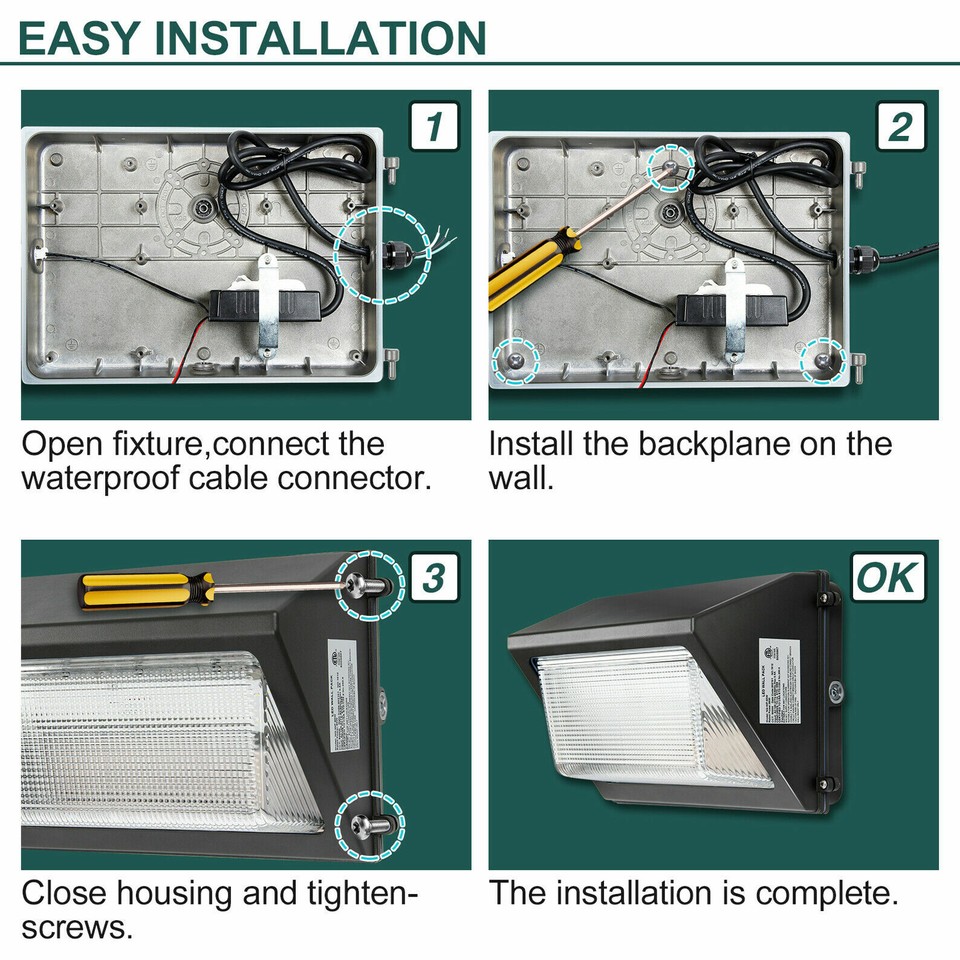 2PCS LED Wall Pack Light 120W Dusk-to-Dawn Commercial Outdoor Lamp ...