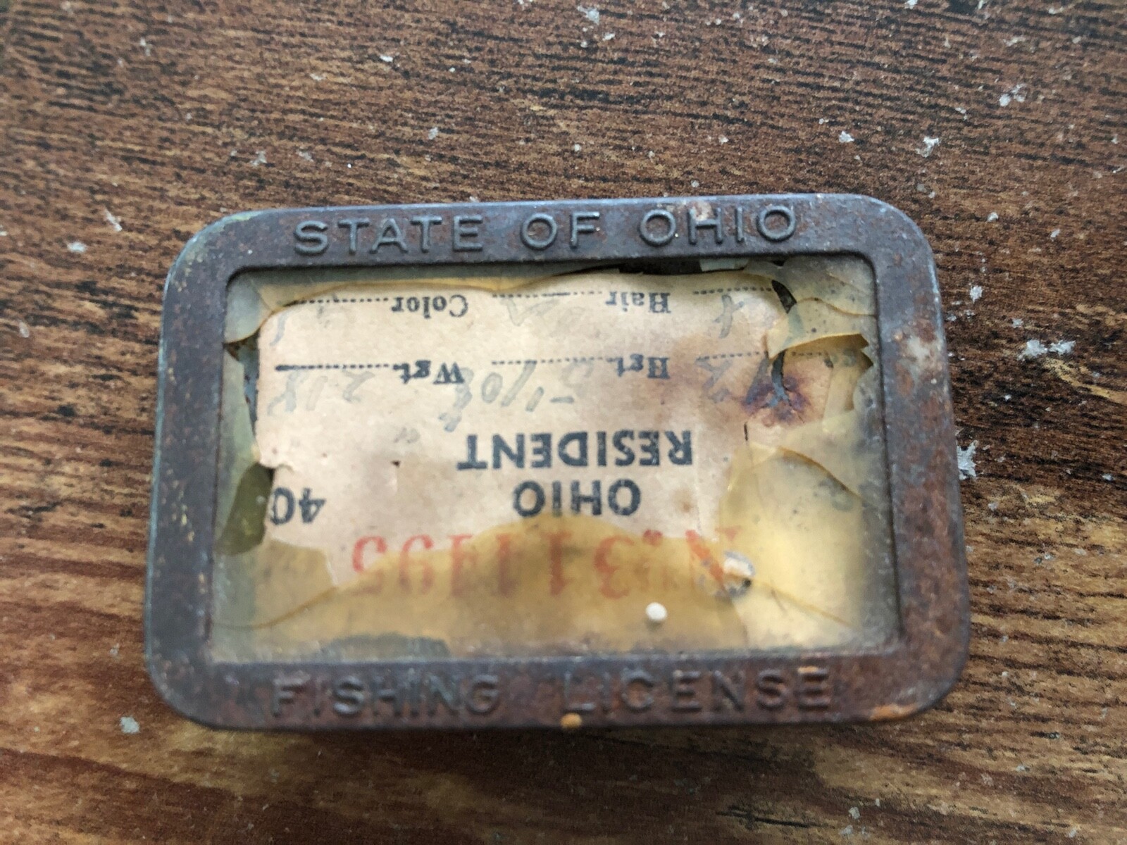 Vintage 1940 STATE OF OHIO FISHING LICENSE Metal Frame Pinback 1940's ...