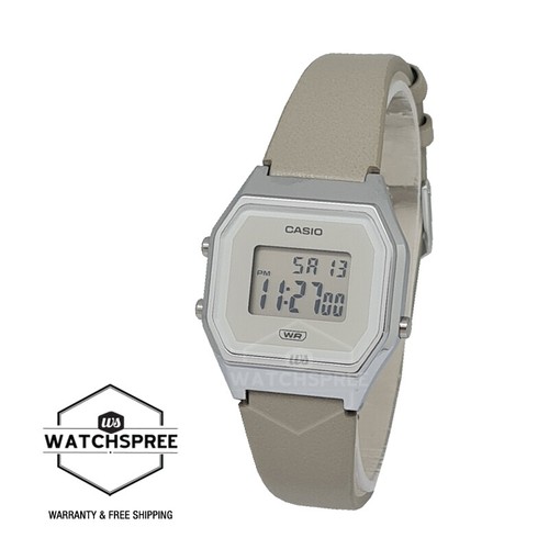 Casio Ladies' Digital Grey Leather Strap Watch LA680WEL-8D LA680WEL-8 ...