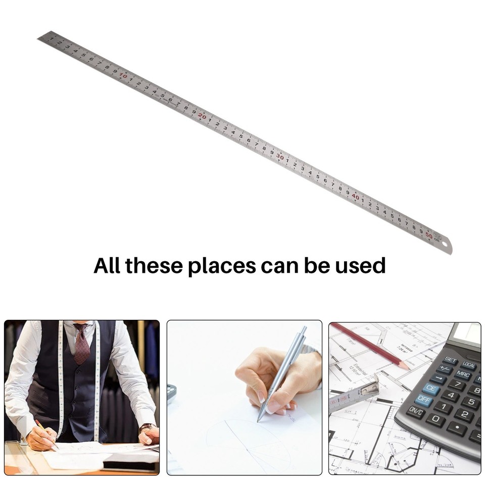 Side Scale Stainless Steel Straight Ruler Measuring Tool 50cm L8J29822 ...