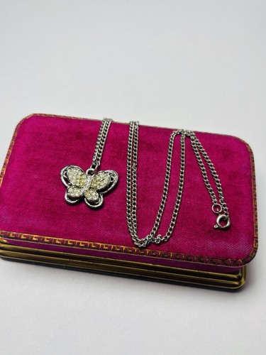 Vintage Whimsy Silver Tone & Crystal Rhinestone Butterfly Pendant ...