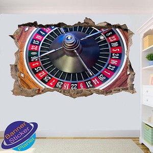 Roulette table casino 3D smashed wall sticker room decor decal murale ...