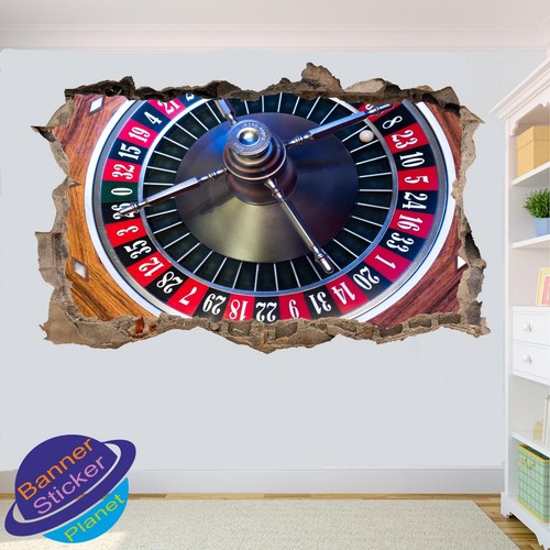 ROULETTE WHEEL TABLE CASINO 3D SMASHED WALL STICKER ROOM DECOR DECAL ...