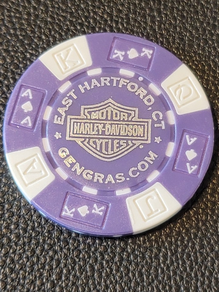 GENGRAS HD ~ CONNECTICUT (Purple AKQJ) Harley Davidson Poker Chip ...