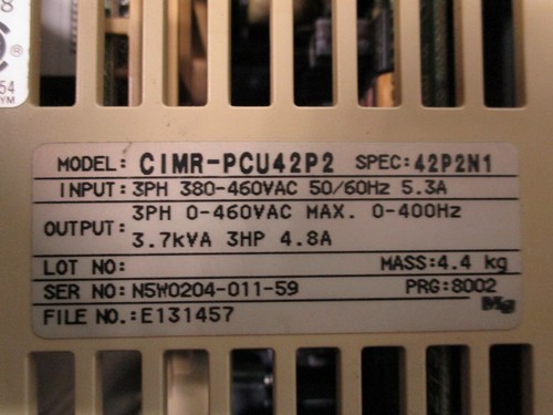 Yaskawa CIMR-PCU42P2 Varispeed 606PC3 AC Drive 400V 3HP 3.7KVA 4.8A ...