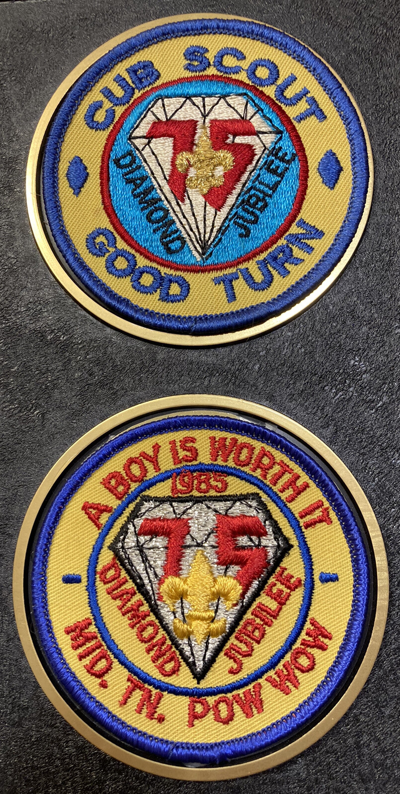 RARE*BSA PATCH COLLECTION DIAMOND JUBILEE 1910-1985 FRAME w/6 PATCHES ...