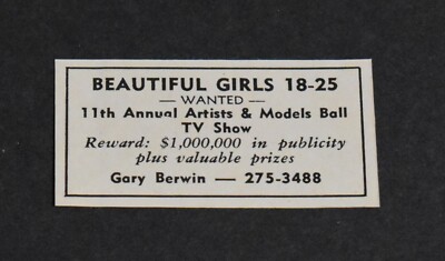 1971 Print Ad Beautiful Girls 18-25 11th Annual Artists & Models Ball ...