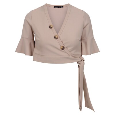 Ecru Crop Top Wrap Around w. Half Length Trumpet Sleeves BNWT Going Out ...