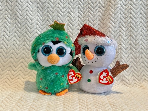 Lot of 2 TY Beanie Boos Noel Penguin Flurry Snowman 6" Plush NEW WITH ...