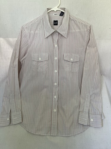 GAP Woman’s White Button Up Rust/Green Squares Blouse Large Lightweight ...