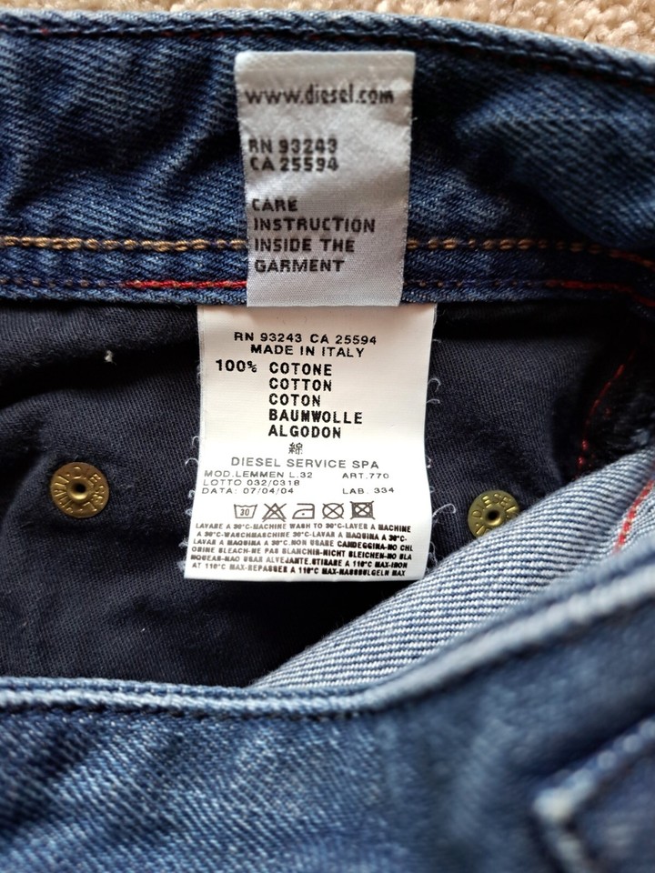 Vintage Diesel Jeans, RN 93243 CA 25594, Button Fly 33 X 32 Medium Wash ...