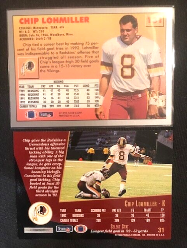 NFL - Chip Lohmiller 1993 Fleer & 1993 Select Football - Redskins | eBay