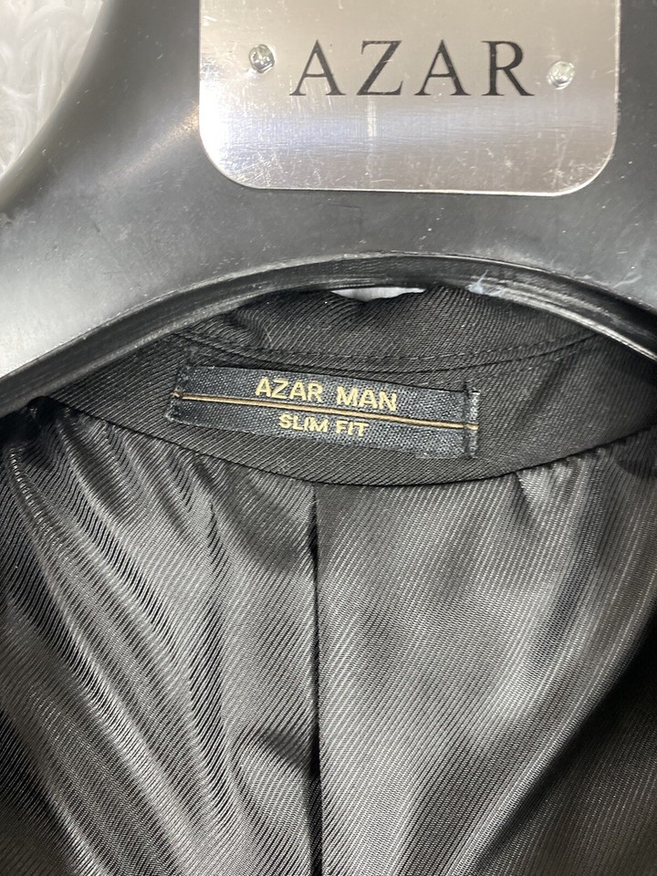Slim Fit Suit 2 Button Solid Black AZAR MAN Flat Front Pants 32R Jacket ...