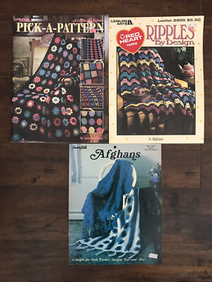 (Lot of 3) Vintage Crochet Afghans Patterns Leisure Arts/Susan Bates ...