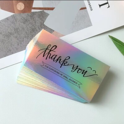 50pcs/pack Laser Thank You Card Thank You Order Card Party Holiday ...