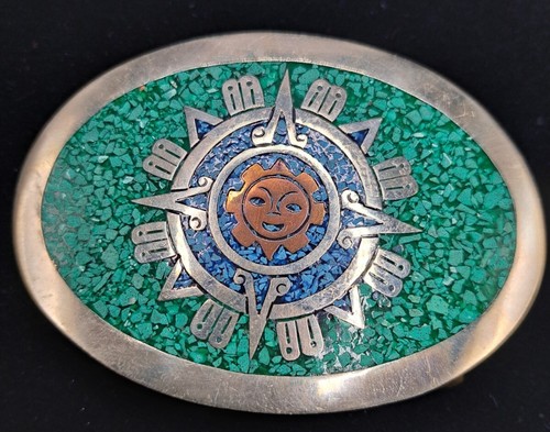 Vintage Alpaca Silver/Chip Inlay Belt Buckle. Mexico | eBay