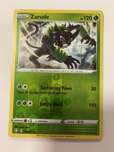 Pokemon Cards Zarude 016/072 Reverse Holo Shining Fates Nr Mint Card | eBay
