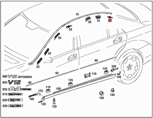 Genuine MERCEDES W221 Sedan End clip in roof duct at right Clamp ...