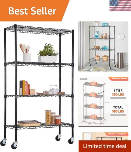 Heavy-Duty 4-Shelf Adjustable Metal Wire Rack with 3" Casters ...