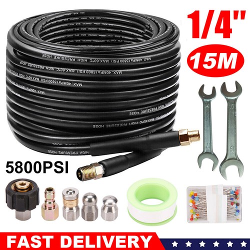 15M High Pressure Washer Hose Pipe Sewer Jetter Kit Drain Cleaning ...