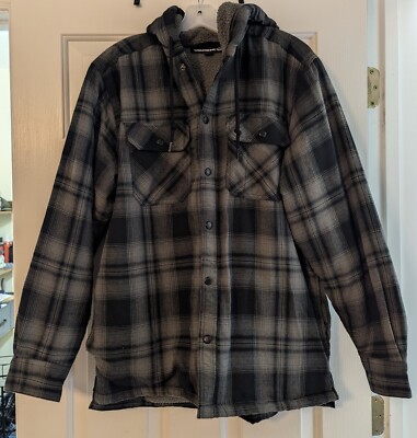 Wolverine Mens Jacket Med Snap Close Flannel Hooded w/ Fleece Lining ...
