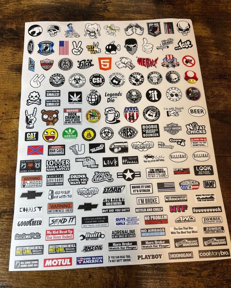 137 stickers! 1/10 1/8 RC Sticker Bomb Decal Sheet - Traxxas Arrma Losi ...