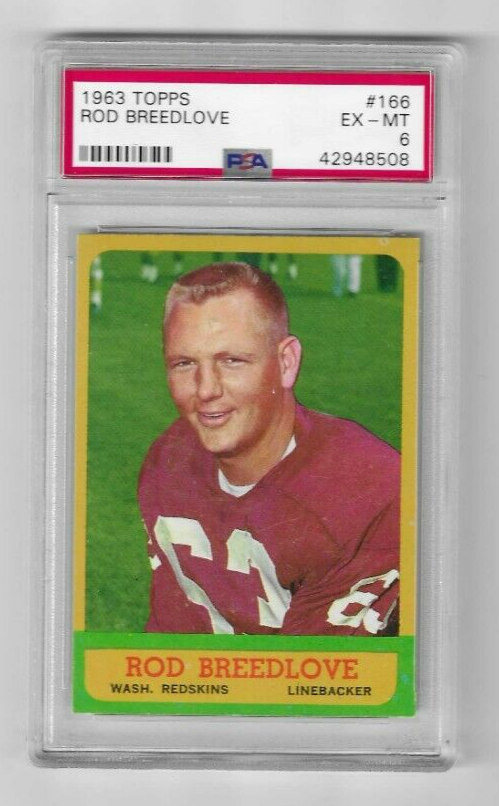 1963 Topps Football #166 Rod Breedlove Washington Redskins PSA 6 EX/MT ...