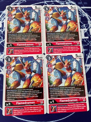 x4 Flamedramon EX3-008 C Playset Digimon TCG Draconic Roar | eBay