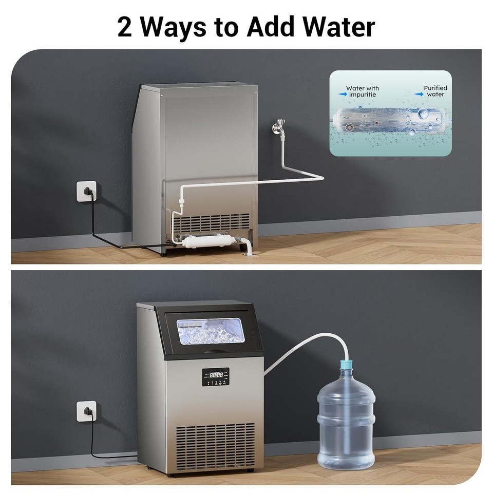 160lb/24H Commercial Ice Maker Machine 50LB Storage Bin 55 Ice Cube ...