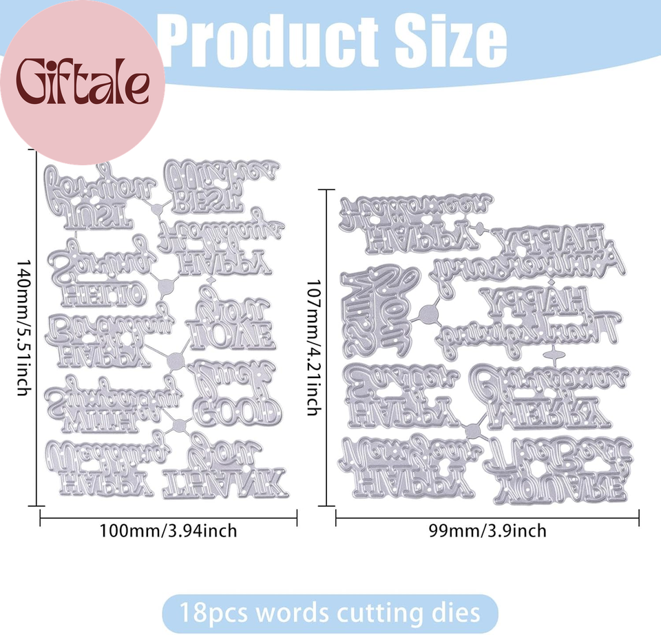 18 Pcs Sentiment Words Cutting Dies for Card Making, Blessing Words ...