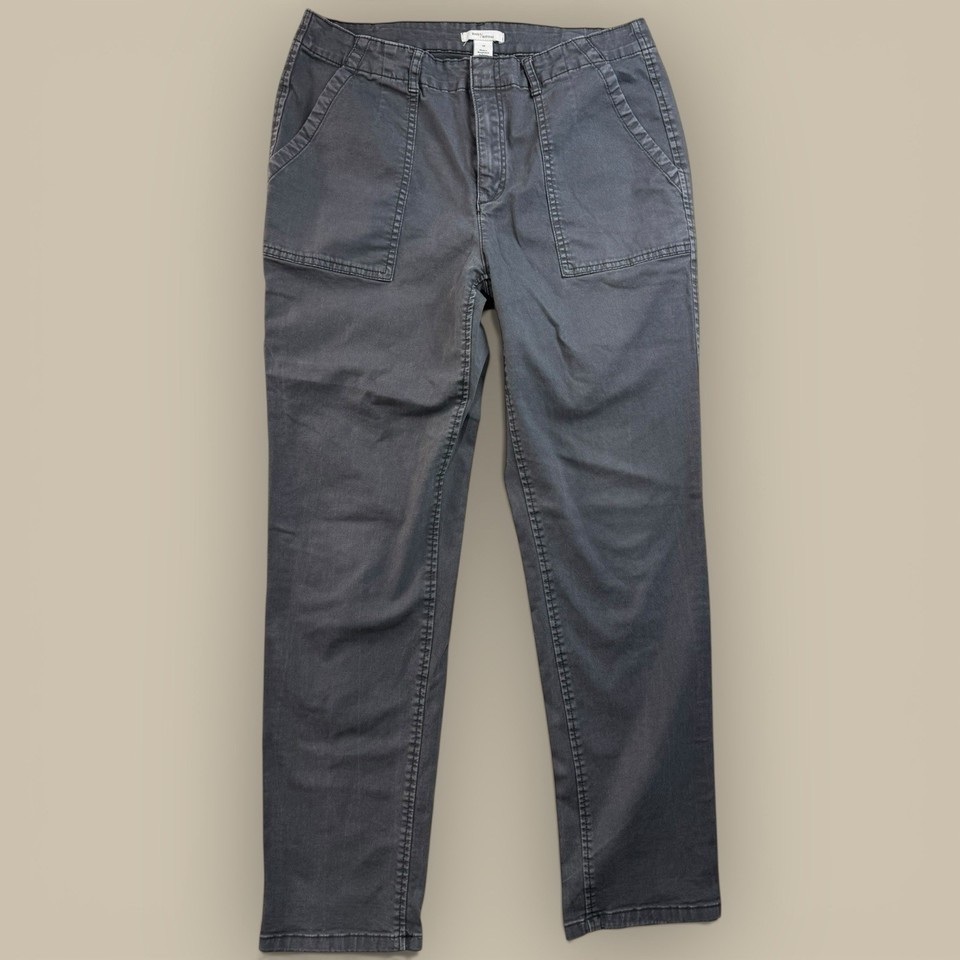 Women Gray Mid-Rise Slash Pockets Slim Straight Utility Pants Cotton Sz ...