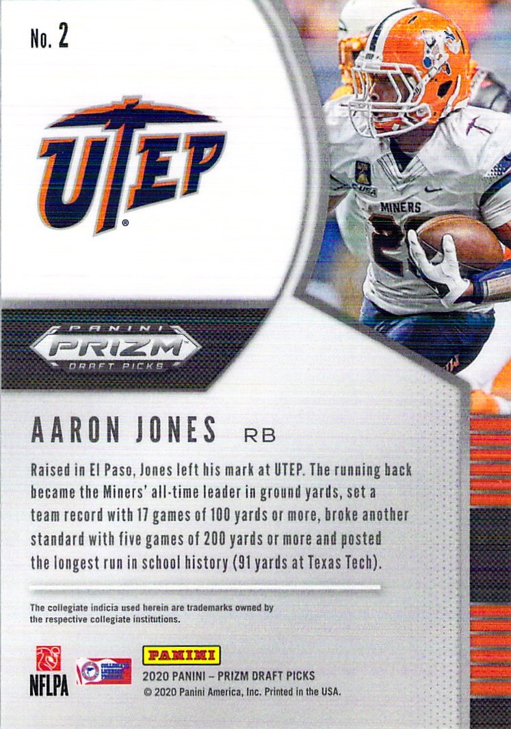 Aaron Jones 2020 Prizm Draft Picks Football Chrome Card #2 UTEP Miners ...