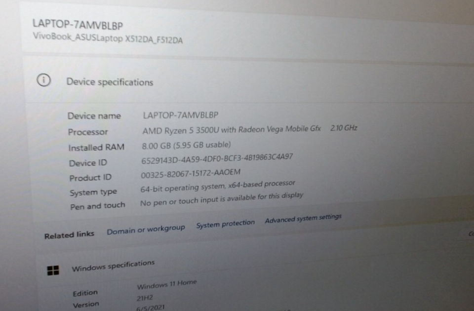 ASUS Vivobook F512D 15.6" Ryzen 5 3500U 2.10GHz 8GB RAM 512GB SSD ...