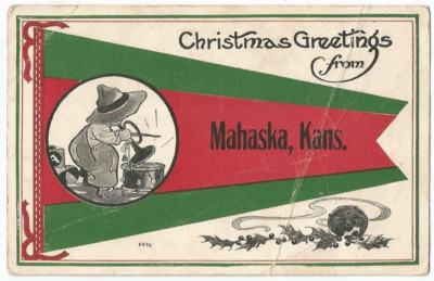 Mahaska, KS Kansas 1910 Postcard, Greetings From Type with Pennant | eBay