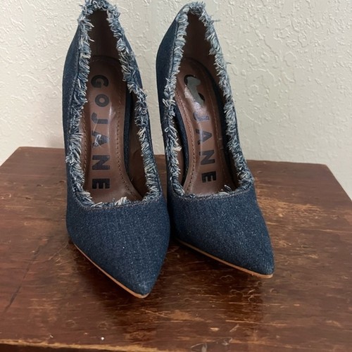 Go Jane Fringed Jean Denim Heels size 5.5 | eBay
