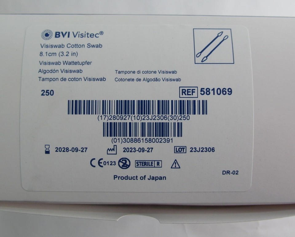 250-PACK BVI BEAVER-VISITEC 581069 VISISWAB STERILE MEDICAL COTTON ...