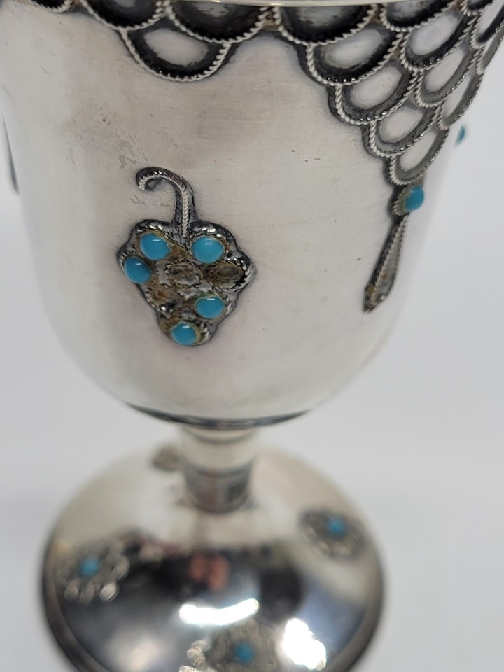 Vintage Israeli 800 Silver Kiddush Cup Turquoise Accents Filigree ...