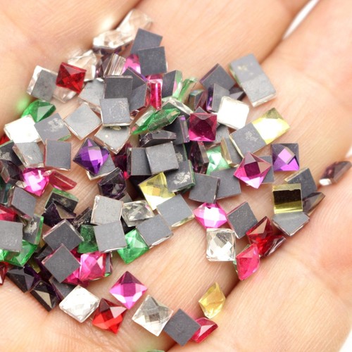 500 Mixed Color Tiny Faceted Square Flatback Glass Crystal Rhinestone ...
