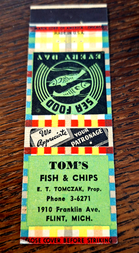 Vintage Matchbook: Tom's Fish & Chips, Flint, MI Tomczak | eBay
