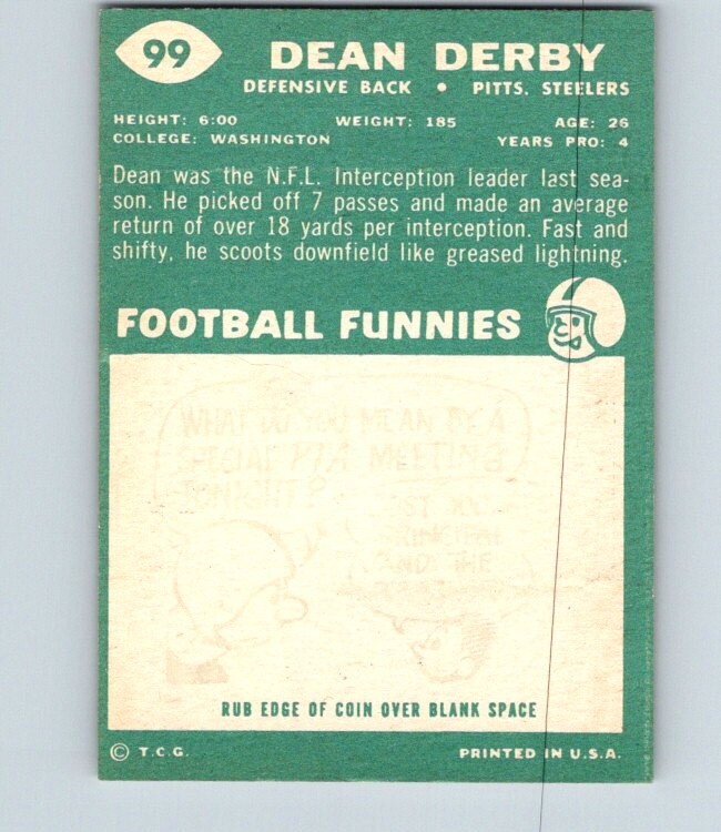 1960 TOPPS FOOTBALL #99 DEAN DERBY NRMT KA | eBay