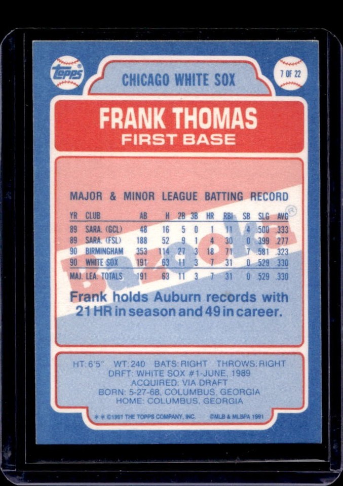 1991 Topps Bazooka Shining Stars Frank Thomas #7 White Sox | eBay