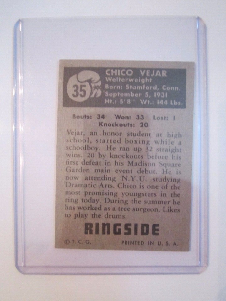 1951 CHICO VEJAR - WELTERWEIGHT BOXING CARD #35 - TOPPS RINGSIDE - GOOD ...