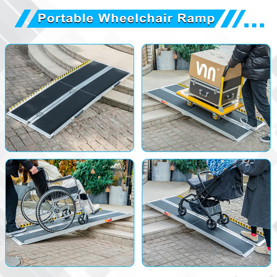 2-10ft Folding Aluminum Wheelchair Ramp Portable Mobility Scooter Non ...