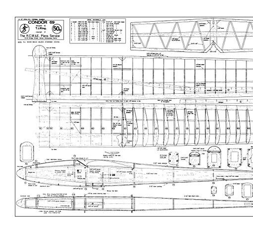 Condor 69 Glider 72" Wingspan RC Model Airplane Printed Plans ...
