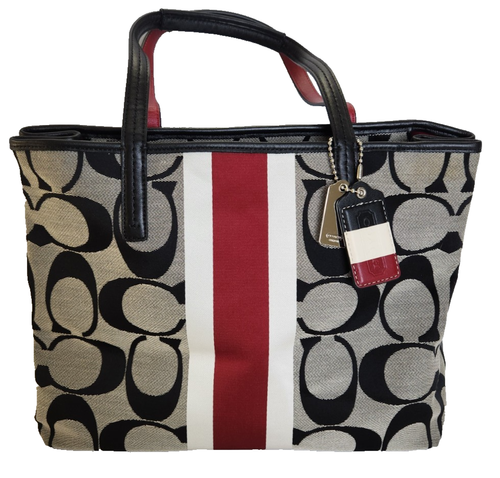 Vtg Coach Hampton Monogram Tote Bag With Red And White Stripe | eBay