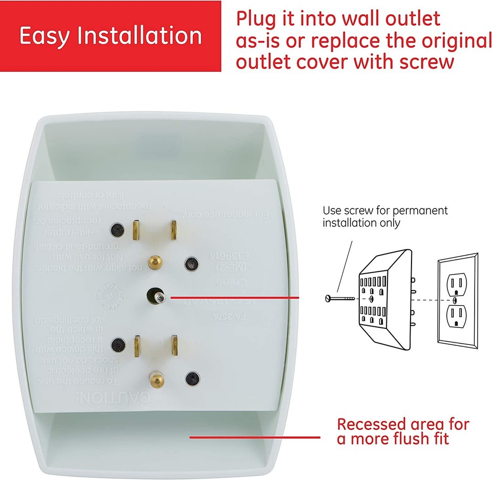 Grounded Sockets Electrical Outlet Multiple 6 Plug Extender Wall ...