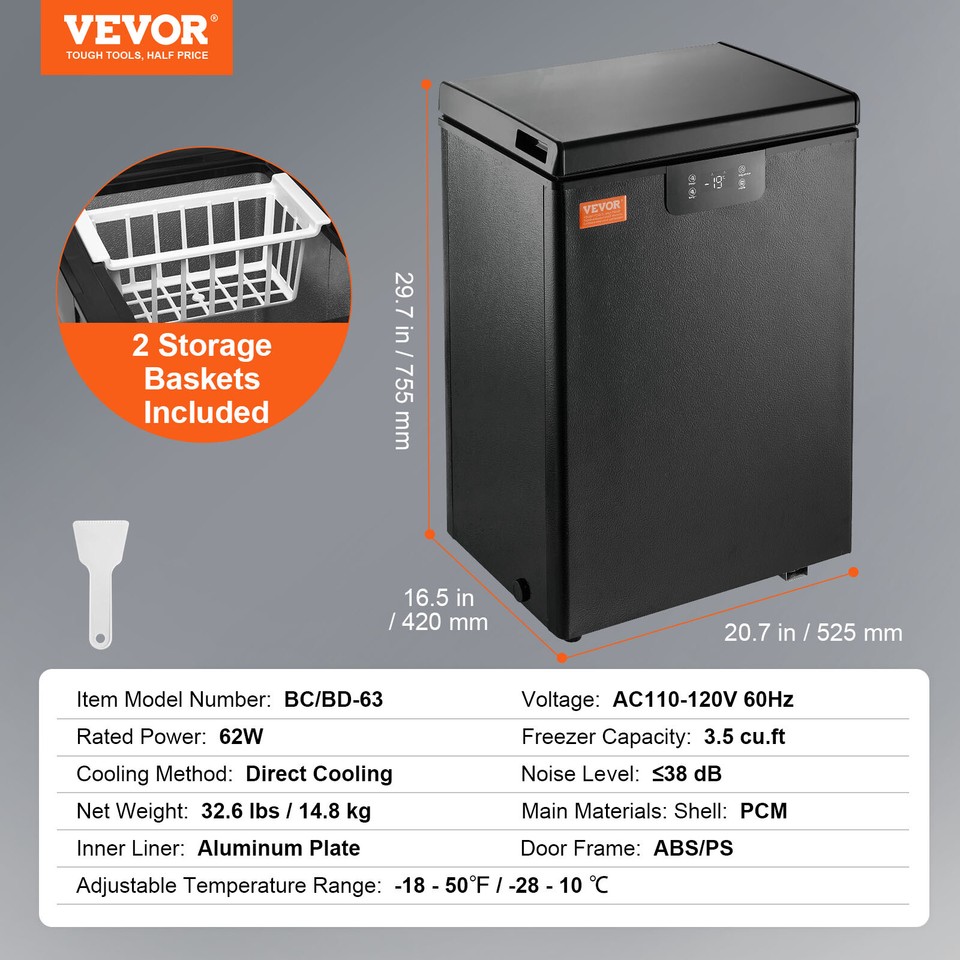 VEVOR Chest Freezer 3.5 cu.ft Compact Deep Freezer & 2 Removable ...