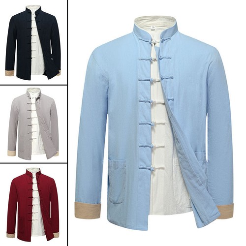 Men Traditional Chinese Tang Suit Coat Jacket Bruce Lee Kung Fu Tai Chi ...