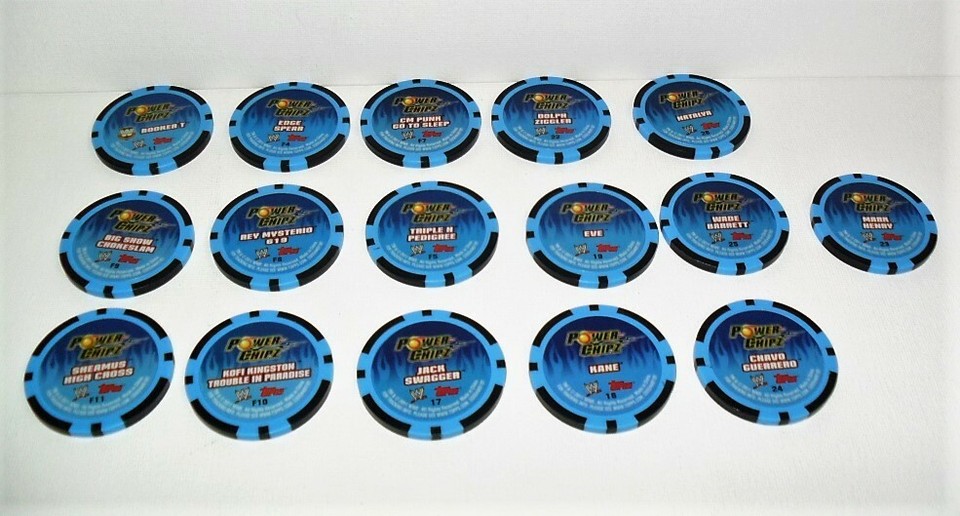 2011 TOPPS WWE WRESTLING POWER CHIPZ LOT (16) DIFFERENT BLUE TRIPLE H ...