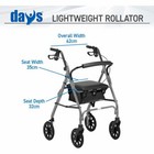 Days lightweight rollator mobility walker 4 wheeled walking aid - Large ...